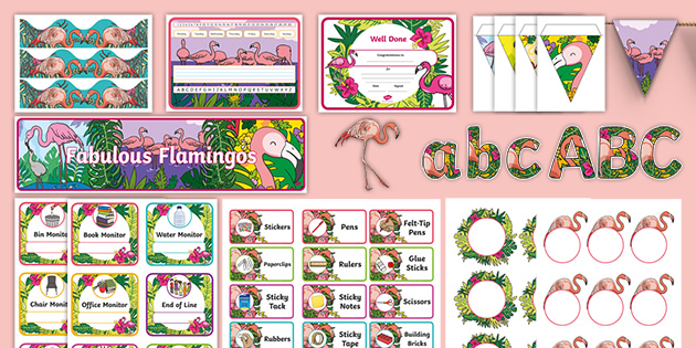 Tropical Flamingo Classroom Setup Resource Pack