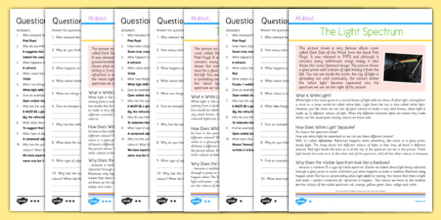 Y6 Science The Light Spectrum Differentiated Reading Comprehension Activity