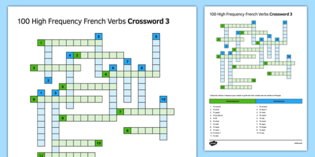 100 High Frequency French Verbs Crossword 3 - French