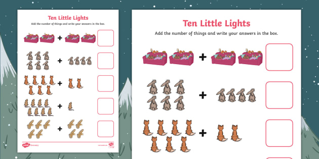 Ten Little Lights Addition to 10 Worksheet / Worksheet