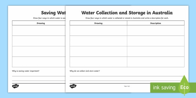 Saving, Collecting and Storing Water in Australia Write and Draw ...