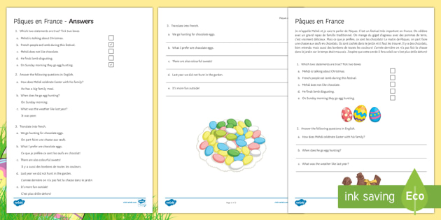 Easter Foundation Reading Differentiated Activity French