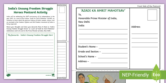 India's Unsung Freedom Struggle Heroes Postcard Activity