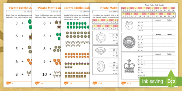 KS1 Pirate Maths Addition and Subtraction Differentiated Worksheets