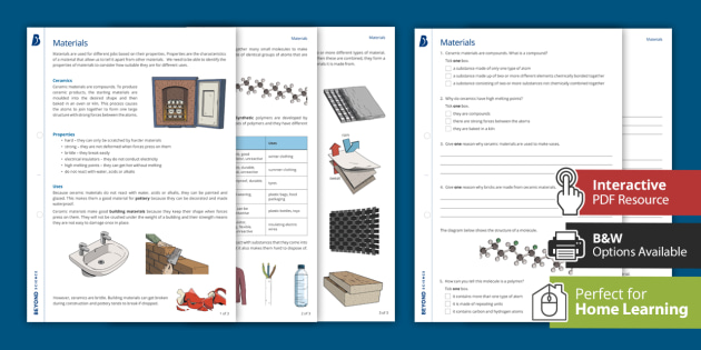 KS3 Materials Reading Comprehension | Beyond (teacher made)