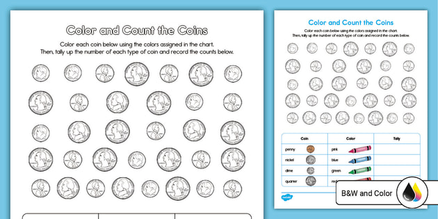 Color and Count the Coins Activity (Teacher-Made)