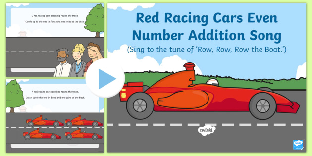 Red Racing Cars Even Number Addition Song PowerPoint