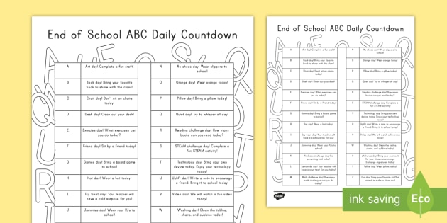 End of School Year ABCs Countdown To Summer Activity