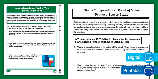 Texas Independence: Point of View Primary Source Study