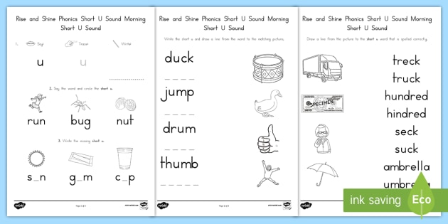 Rise and Shine Phonics Short U Sound Morning Worksheet