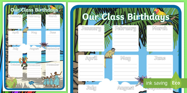 Tropical Birthday Chart Display Poster