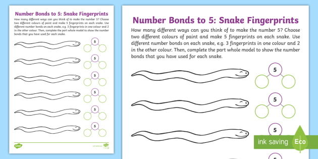 Number Bonds to 5: Snake Fingerprint Maths Activity
