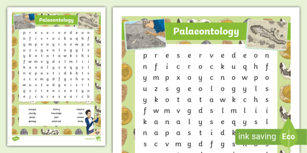 Palaeontology Word Search,Palaeontologist (teacher made)