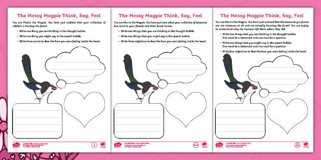 The Messy Magpie Think, Say, Feel Differentiated Worksheets