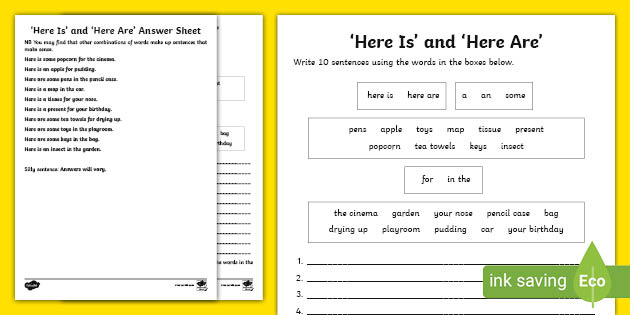 'Here is' and 'Here Are' Worksheet