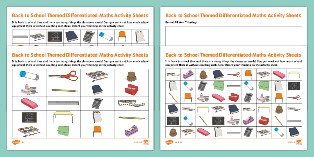 Back to School Themed Differentiated Maths Worksheet