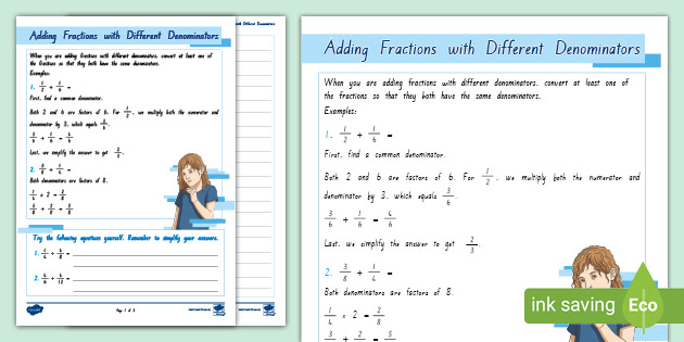 Adding Fractions with Different Denominators (teacher made)