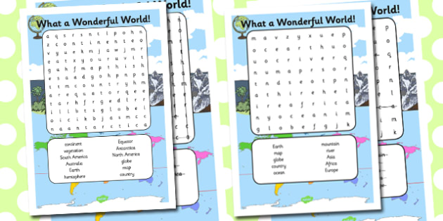 What a Wonderful World Word Search (teacher made)