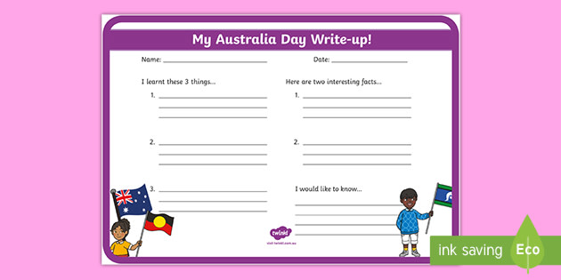 Australia Day Write Up Worksheet