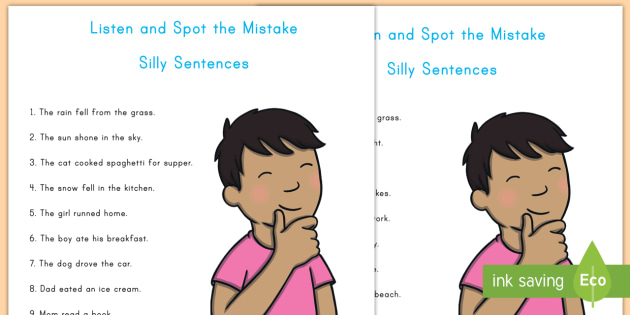 Spot the Mistake Silly Sentences Listening Activity