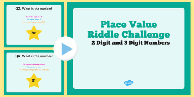 2 Digit and 3 Digit Number and Place Value Riddle Challenge PowerPoint