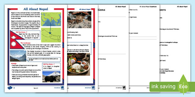 Nepal Fact File LKS2 Differentiated Reading Comprehension