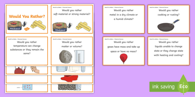 Would You Rather...? Chemical Sciences Years 5-6 Question Cards