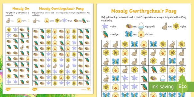 Y Pasg - Lliwio Mosaic Lluniau'r Pasg (teacher made)