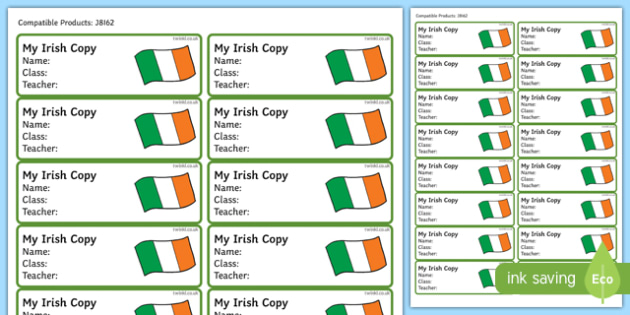 Pupil Irish Copybook Labels-Irish (teacher made)