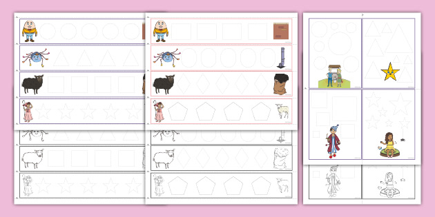 Nursery Rhymes Fine Motor Skills Tracing Cards: Shapes
