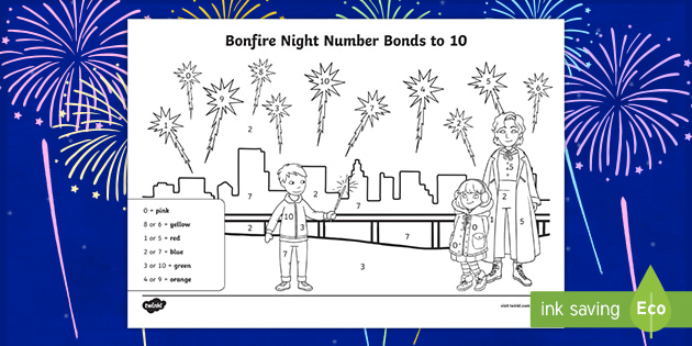 👉 Bonfire Night Number Bonds to 10 Colour by Calculation