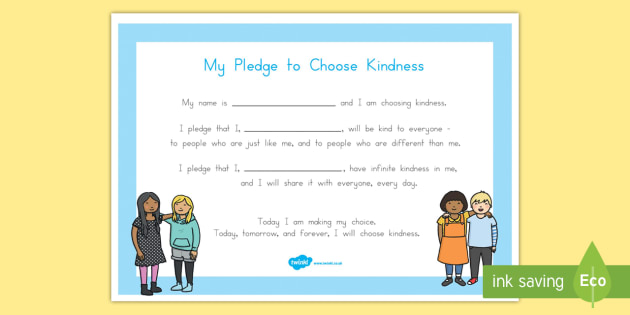 My Pledge to Choose Kindness Worksheet / Activity Sheet - Choose