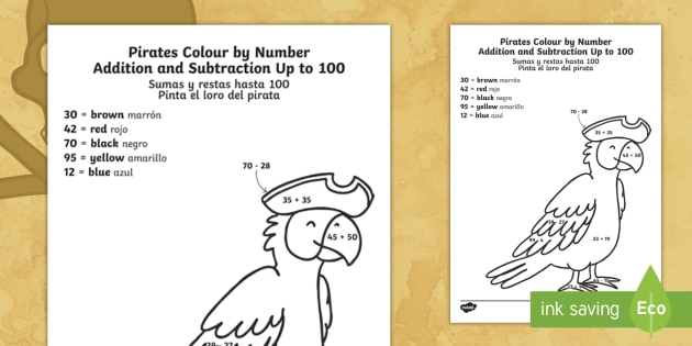 Pirates Colour by Number Addition and Subtraction Worksheet / Worksheet