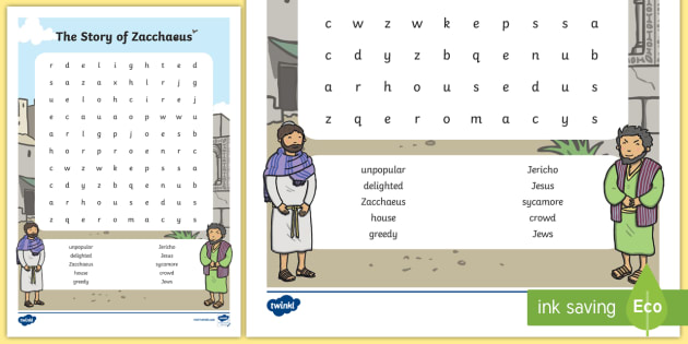 Zacchaeus the Tax Collector Bible Story Differentiated Wordsearch