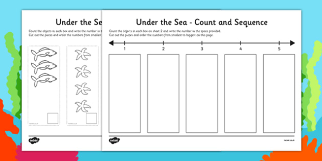 Under the Sea Themed 1-5 Count and Sequence Cut and Stick Activity