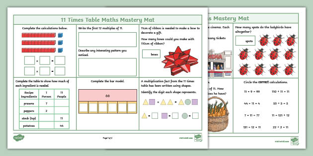 👉 11 Times Table Maths Mastery Mat
