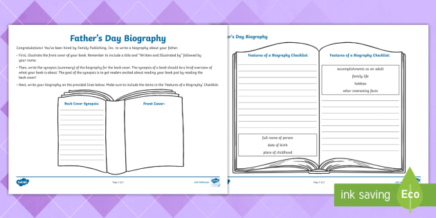* NEW * Father's Day Biography Activity Sheet - Celebrate