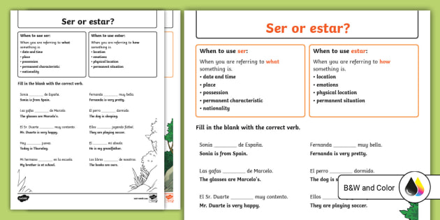 Estar Worksheet In Spanish