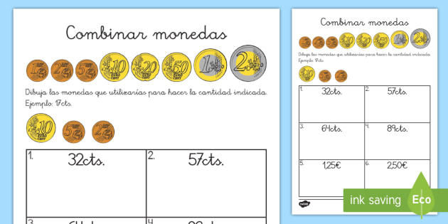 Ficha de actividad: Combinar monedas (teacher made)