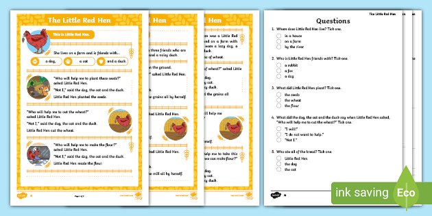 KS1 The Little Red Hen Differentiated Reading Comprehension Activity