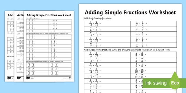 Adding Simple Fractions and Mixed Numbers Worksheet 2