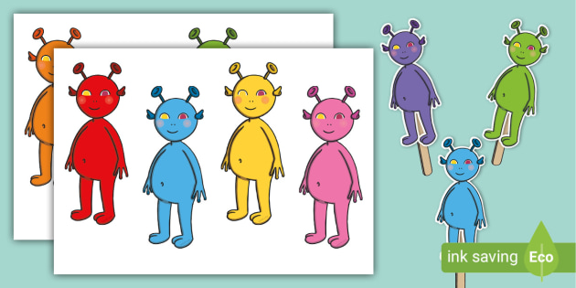 Colour Space Aliens Stick Puppets Twinkl (teacher made)