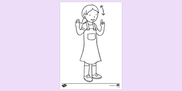Girl Talking Animatedly and Nodding Head Colouring Sheet