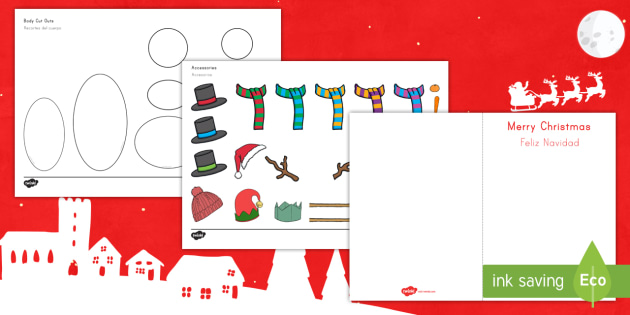 Design Your Own Snowman Christmas Cards - English/Spanish