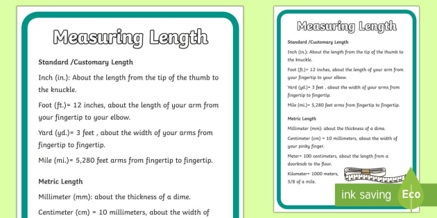 Measuring Length Poster - length, millimetres, centimetres, inches, feet