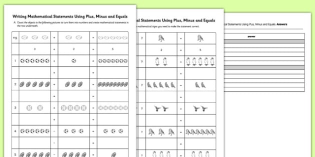 Writing Mathematical Statements Using Plus Minus and Equals
