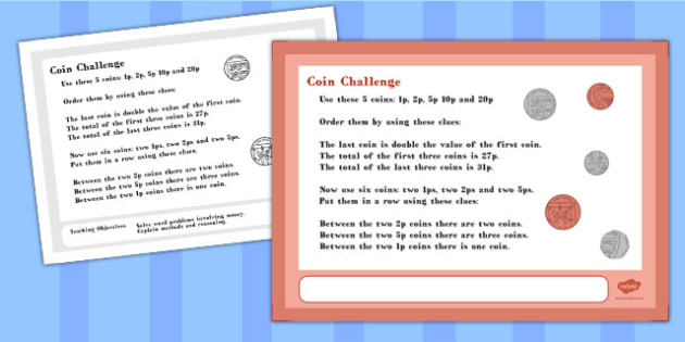 A4 Coin Maths Challenge Poster (teacher made)