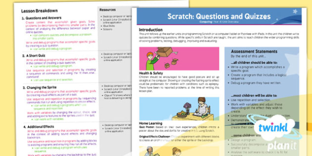 Computing: Scratch Questions and Quizzes Year 4 Planning Overview