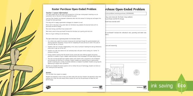 Year 4 Easter Purchase Open-Ended Problem Worksheet / Worksheet