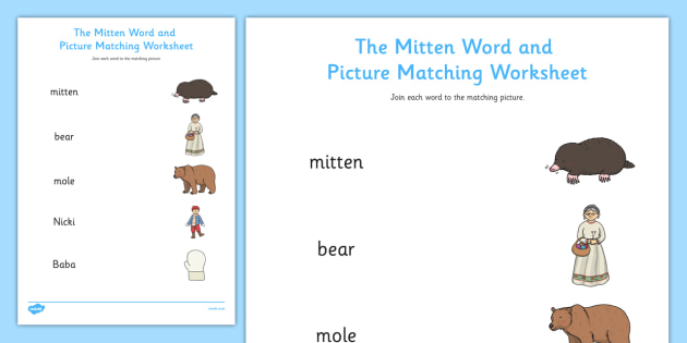 The Mitten Word and Picture Match (teacher made)